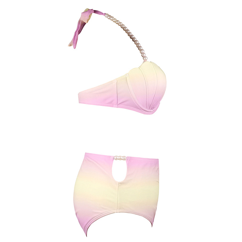 Trisass 2020新款渐变贝壳高腰裤比基尼分体女泳衣 钢托大码聚拢-阿里巴巴