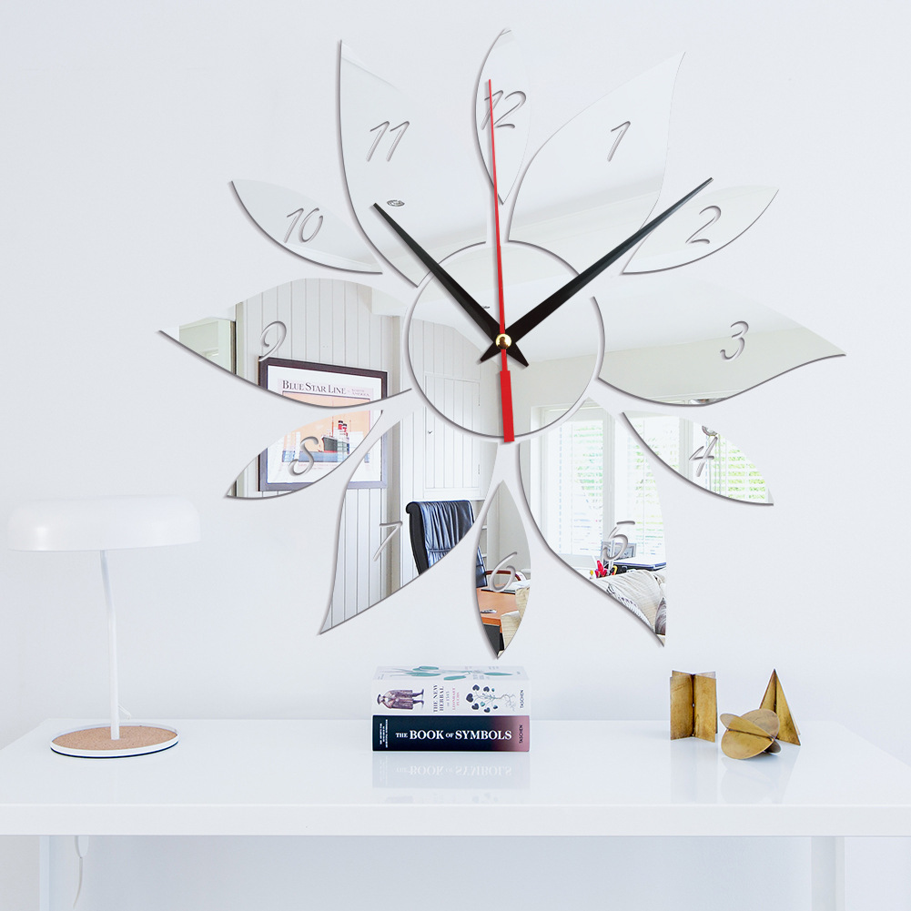 数字太阳花镜面挂钟卧室客厅背景墙静音机芯自带背胶墙钟ZB139-阿里巴巴