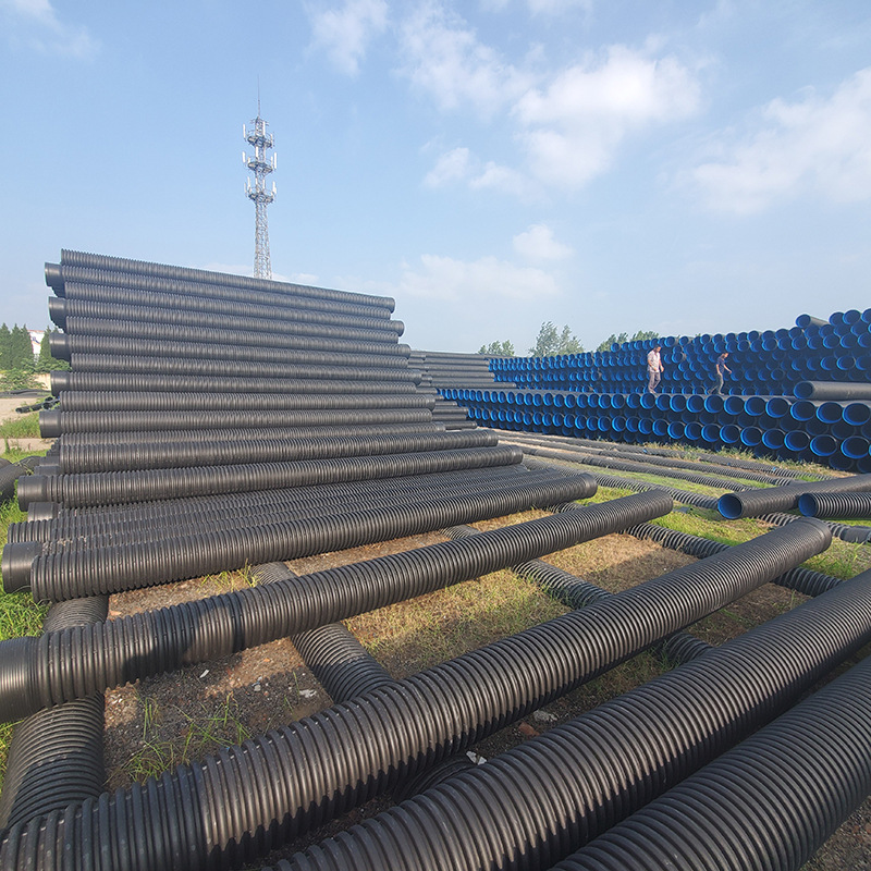 HDPE双壁波纹管DN200-800钢带螺旋增强波纹管 聚乙烯工程排污管道-阿里巴巴