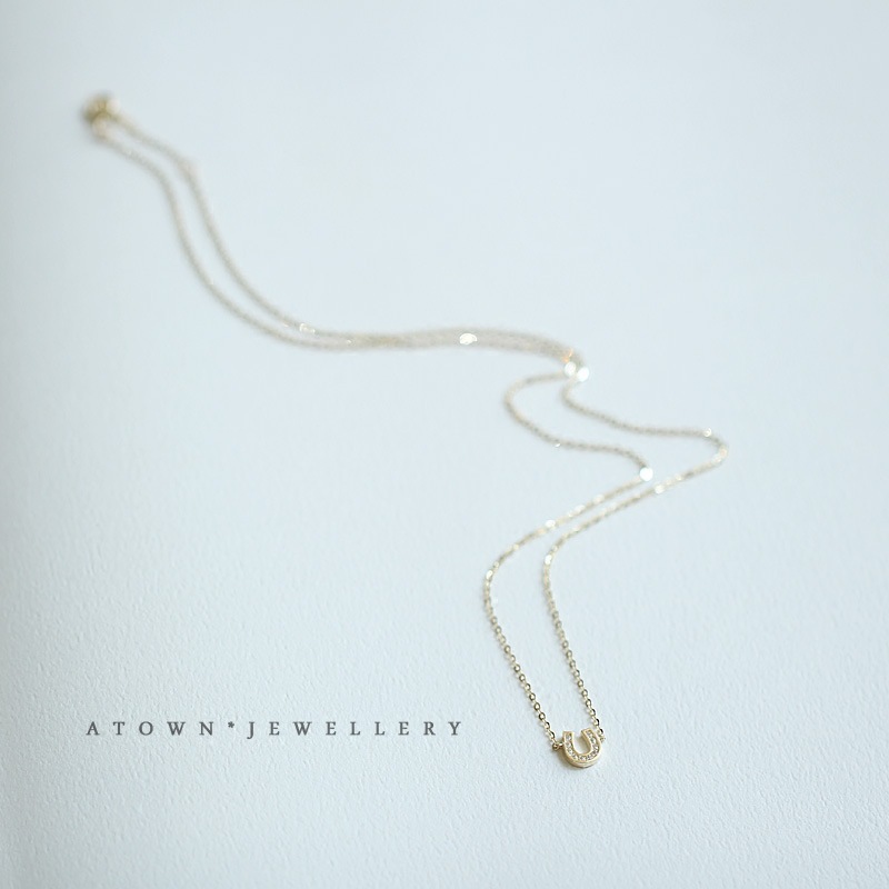 S925纯银镀14K金项链女 迷你U型马蹄造型锁骨链精致小巧百搭项链-阿里巴巴