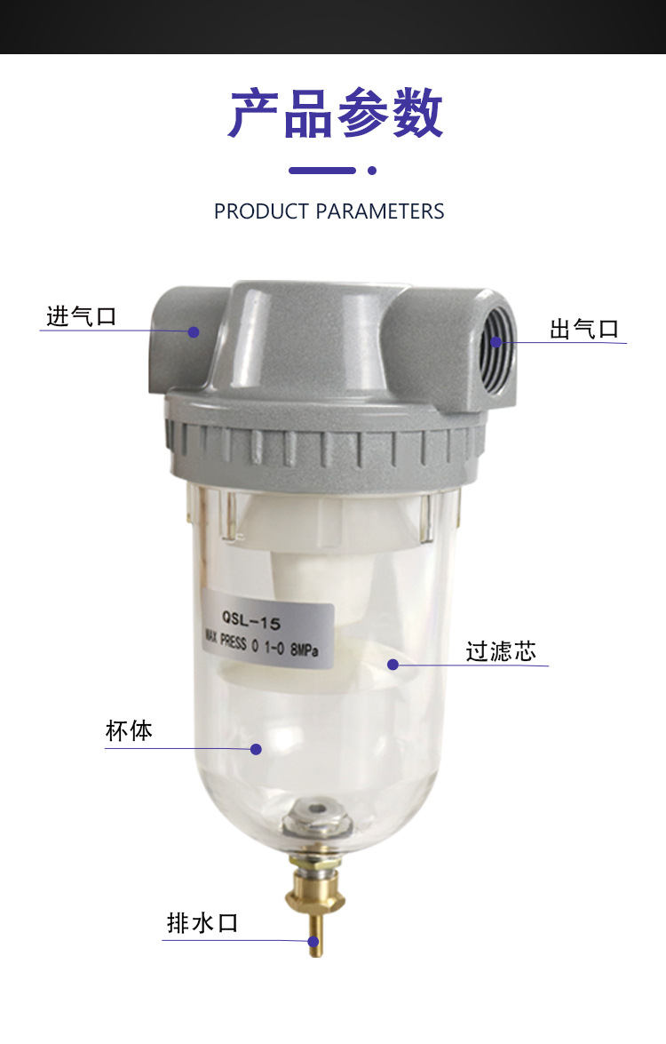 气源处理器 QSL-15/QSL-25分水器QSL-40/QSL-50大口径空气过滤器-阿里巴巴