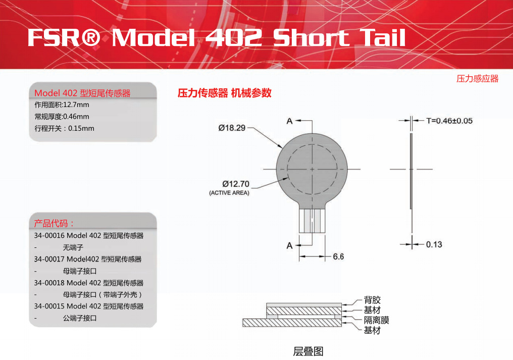 原装代理 FSR402 短尾 电阻式薄膜压力传感器 Arduino 兼容-阿里巴巴