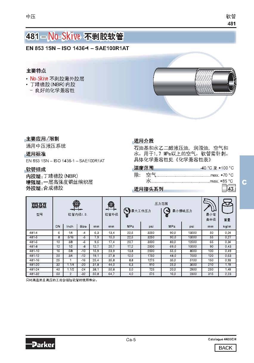 481-16PARKER派克软管PARKER NO-SKIVE481-16WP 8,8MPA(1275PSI)-阿里巴巴