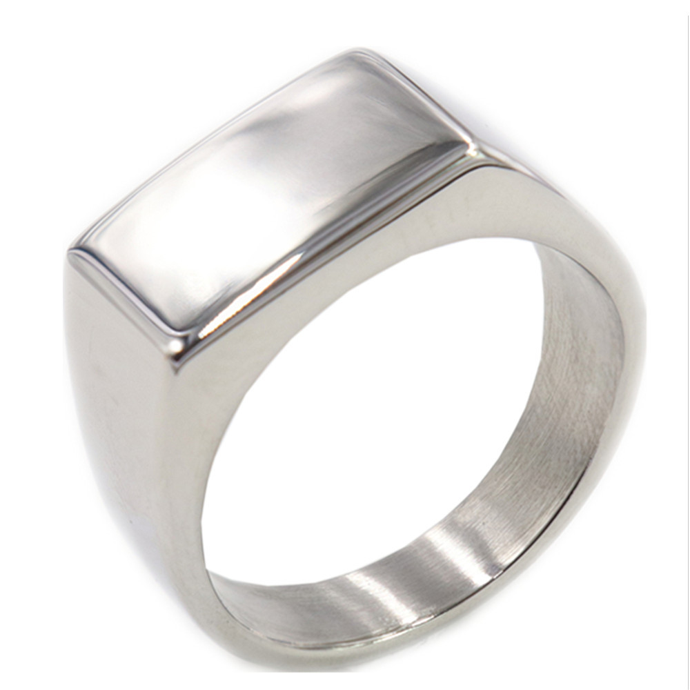 ins 风 简约时尚 钛钢戒指 长方形镜面实心男戒指-阿里巴巴