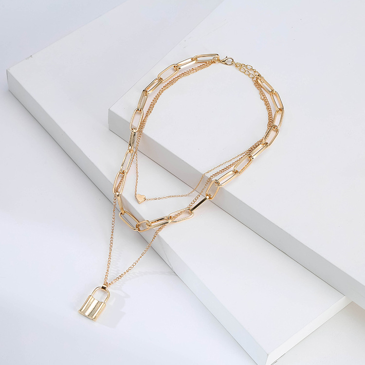 thick chain lock multilayer necklace NHBD314246