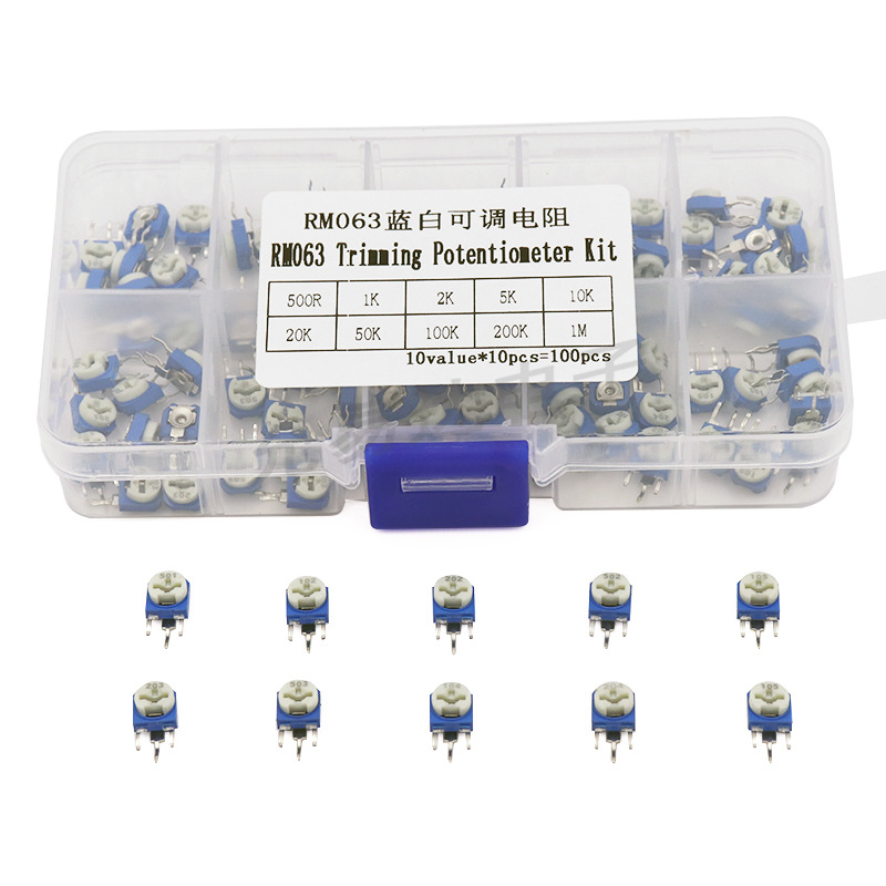 100只10种规格 RM063蓝白可调电阻6MM分类盒套装-阿里巴巴