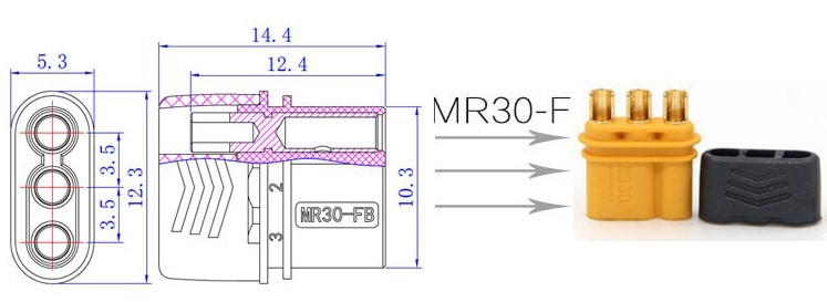 MR30-M/F公头母头三芯带护套耐高温航模插头三孔ESC电调MOTO电机-阿里巴巴