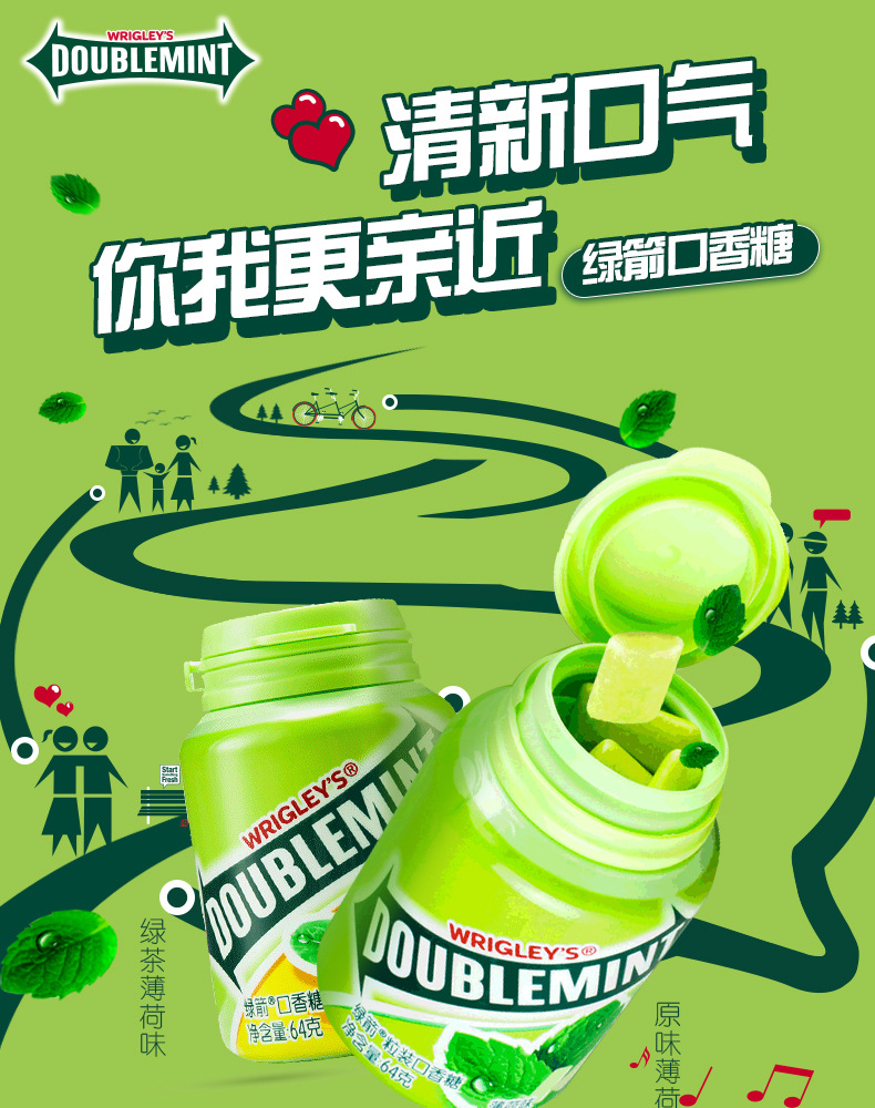 绿箭无糖口香糖薄荷原味茉莉绿茶56g*6瓶盒装 休闲零食糖果批发-阿里巴巴