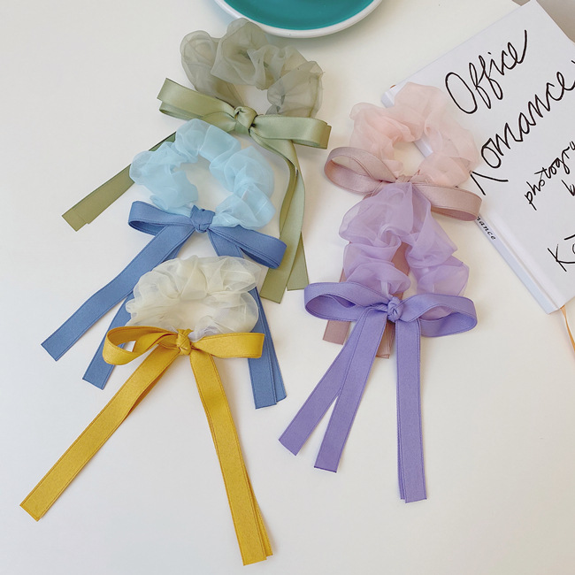 Wholesale korean girl large intestine ring gauze bow hair scrunchies ...