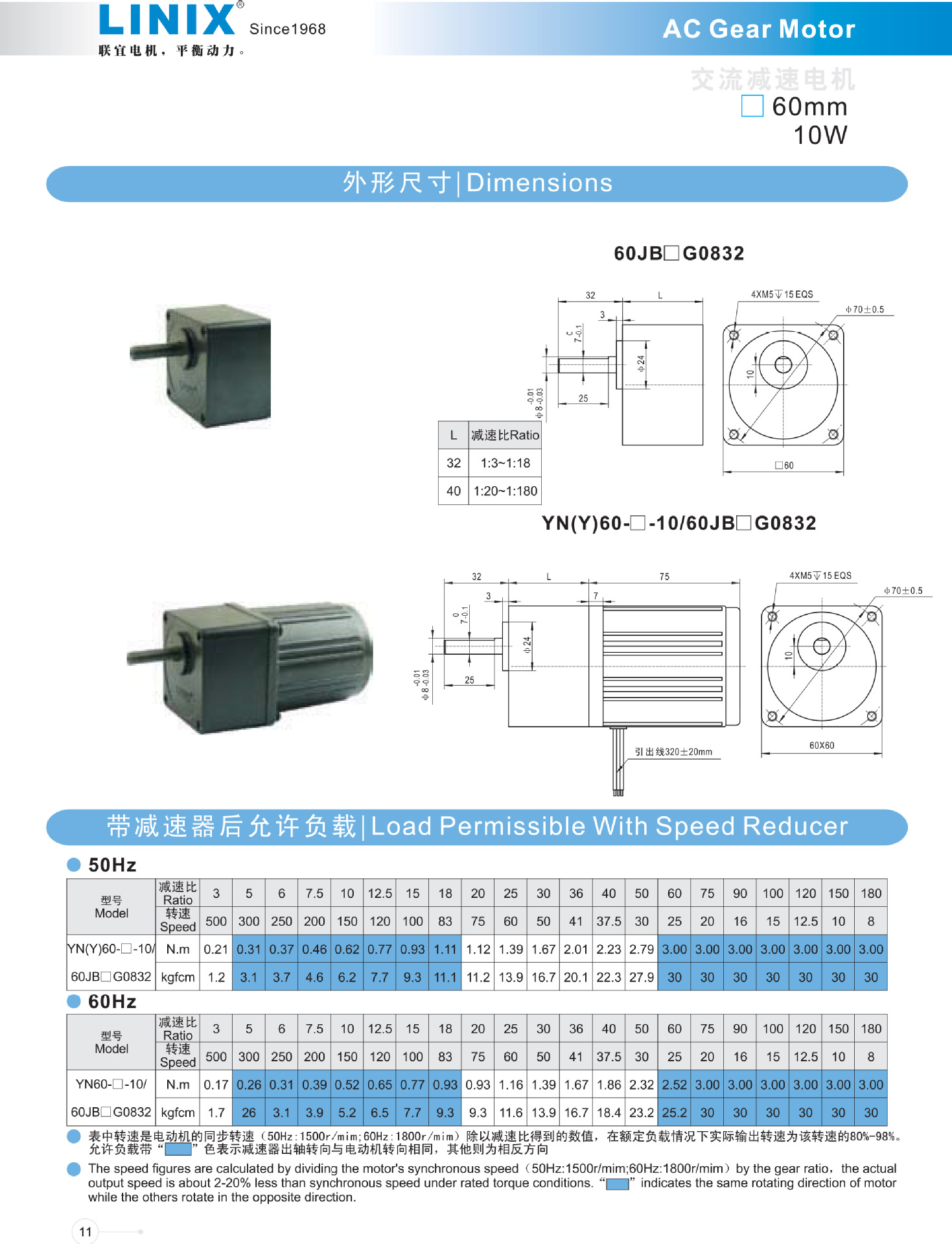 联宜电机LINIX减速马达YN60-220-10/60JB40G0832大力矩低噪音环保-阿里巴巴