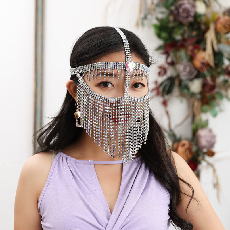 Belly Dance metal diamond chain veil stage nightclub mask Indian dance ...