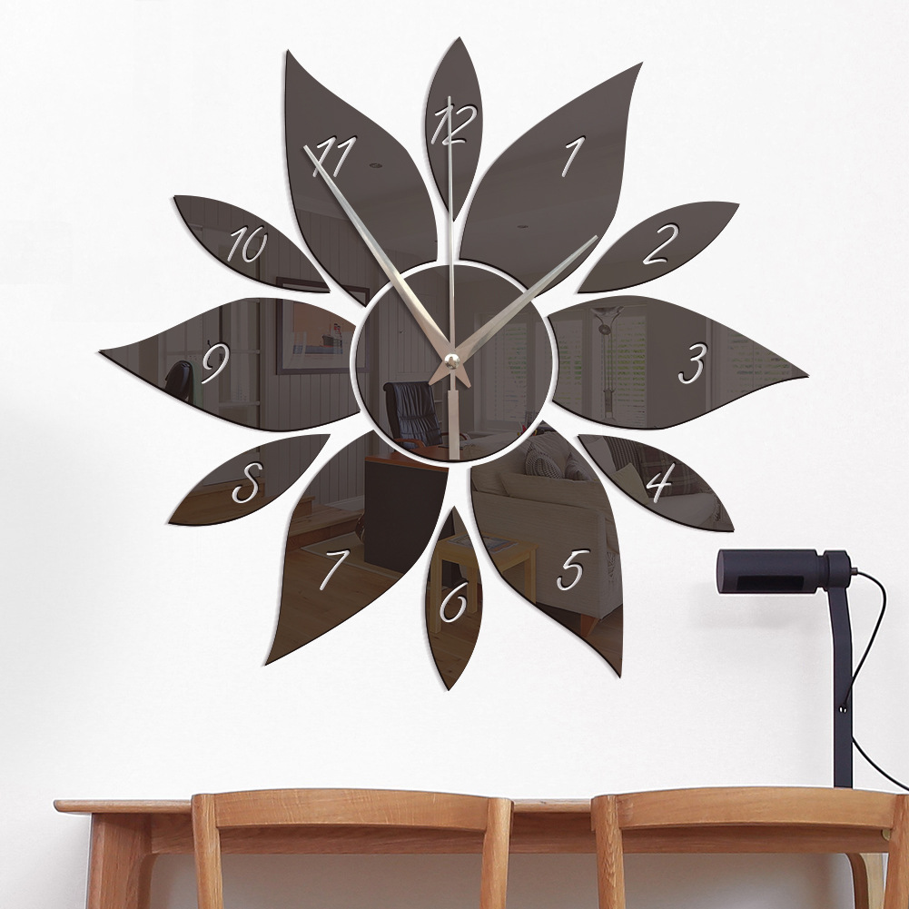 数字太阳花镜面挂钟卧室客厅背景墙静音机芯自带背胶墙钟ZB139-阿里巴巴