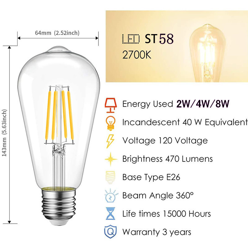 LED灯丝灯泡 ST58复古E26透明欧式2/4/8W节能灯泡室内照明-阿里巴巴