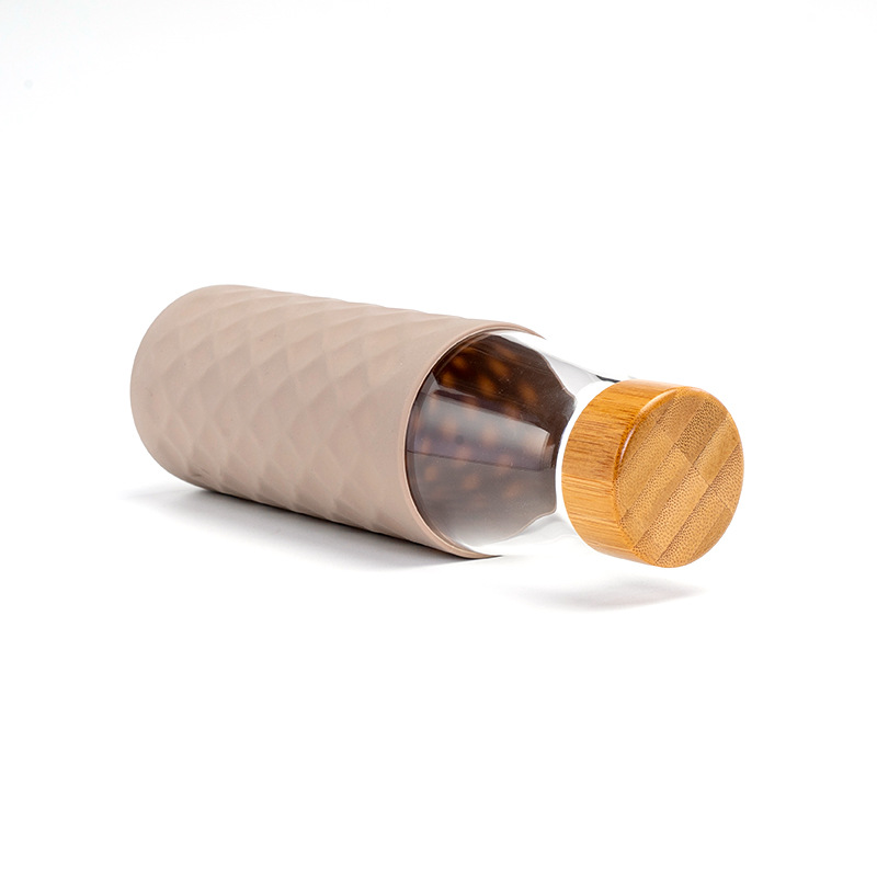 400ML户外运动玻璃水杯水瓶带硅胶套竹盖子-阿里巴巴