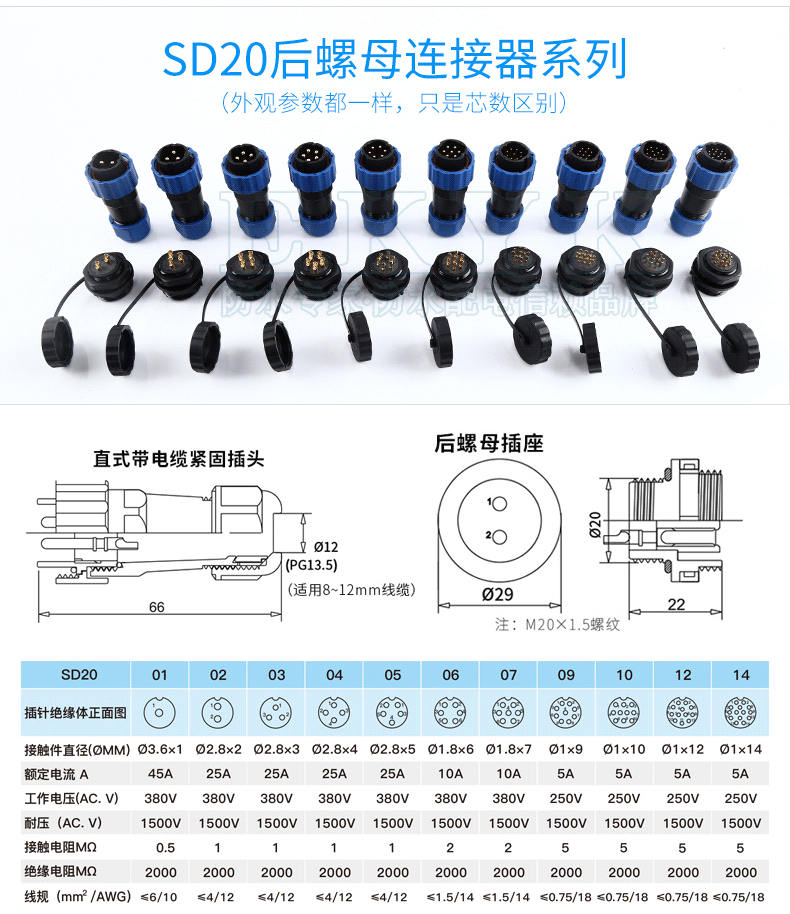 IP68防水航空插头SD13-16-20-28后螺母插座1-26芯公母接头连接器-阿里巴巴