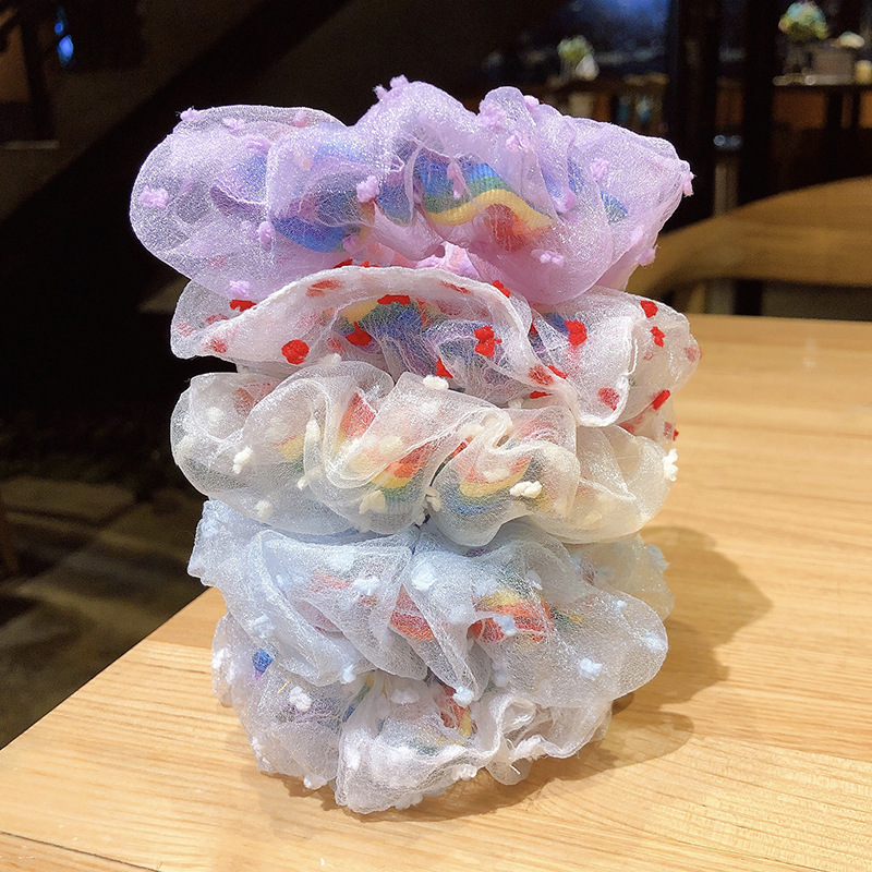 Wholesale new rainbow mesh yarn large intestine hair ring korean style ...