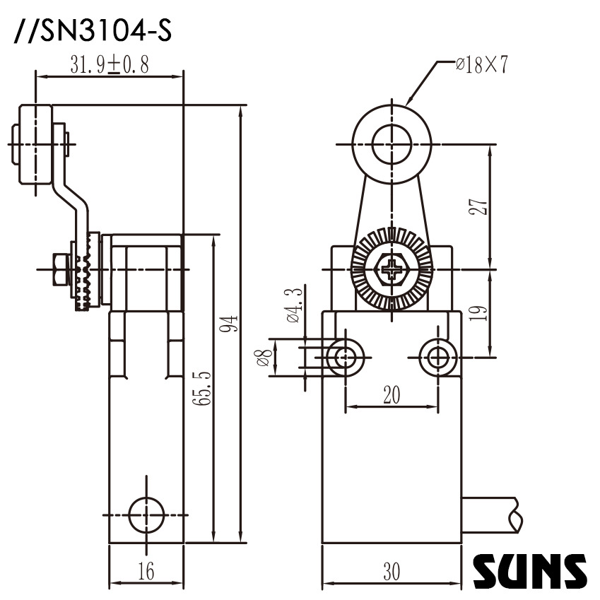 SUNS美国三实SN3104-S安全限位开关 滚轮摆杆摇臂 小型行程开关-阿里巴巴