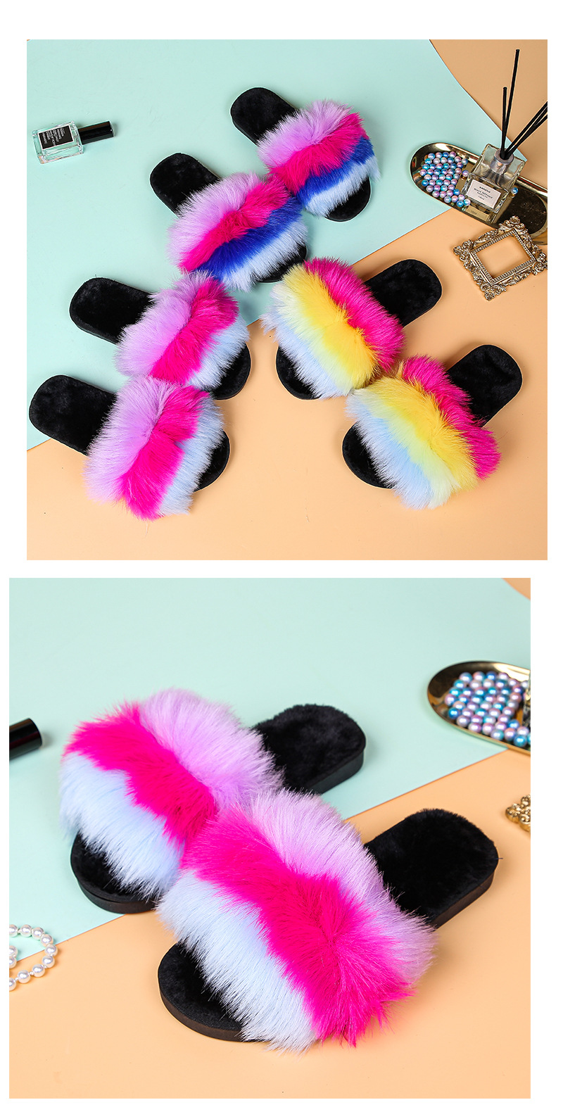 Wholesale autumn new furry fashion outer wear flat-heel color flip ...