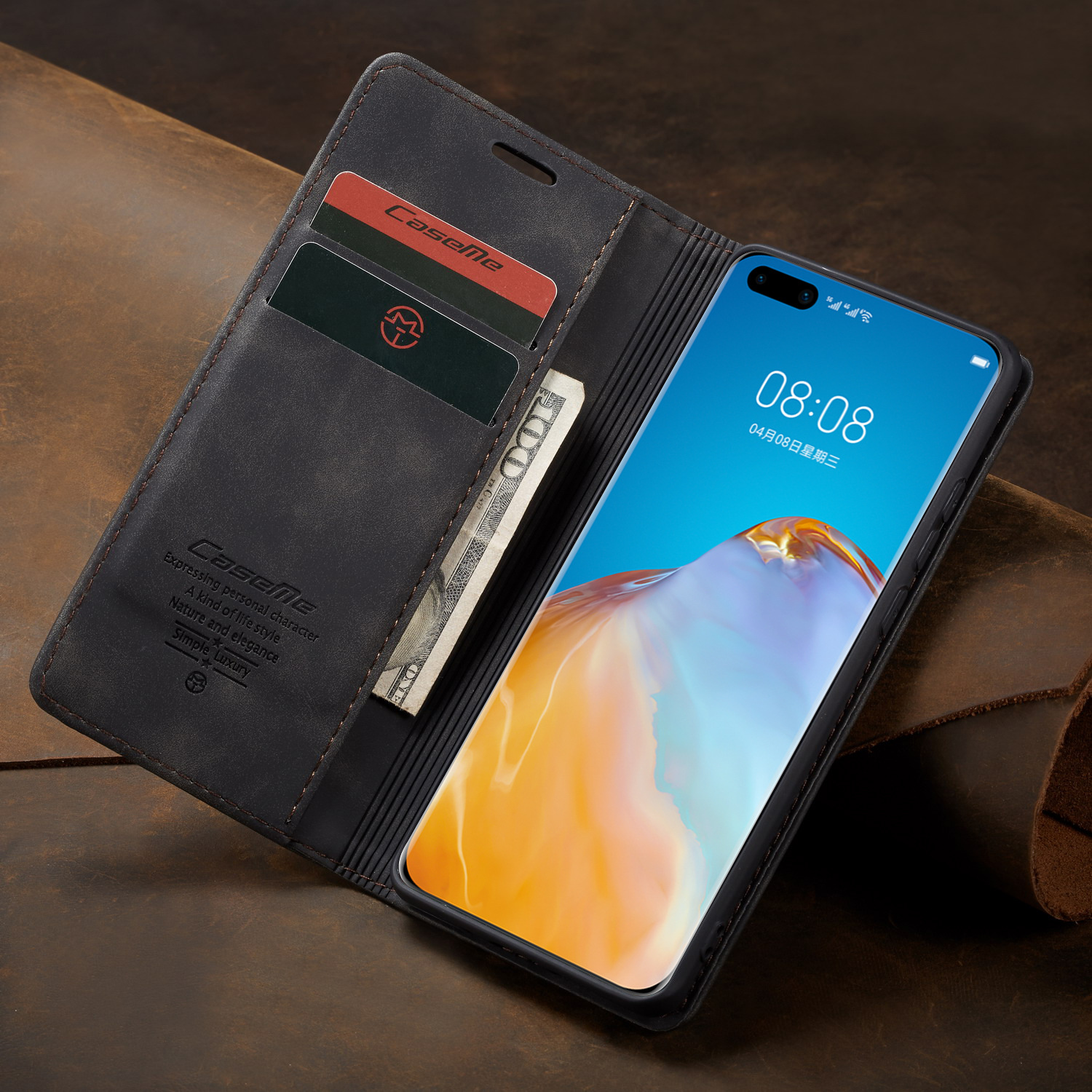 CaseMe新款华为P40商务手机壳P40Pro复古插卡手机皮套翻盖保护套-阿里巴巴