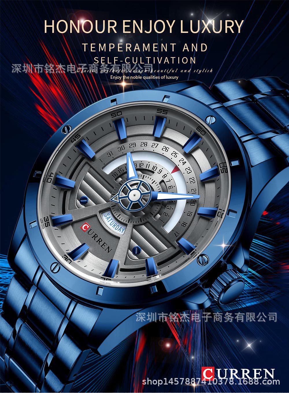CURREN卡瑞恩8381男士手表钢带时尚双历防水男士商务石英腕表男表-阿里巴巴