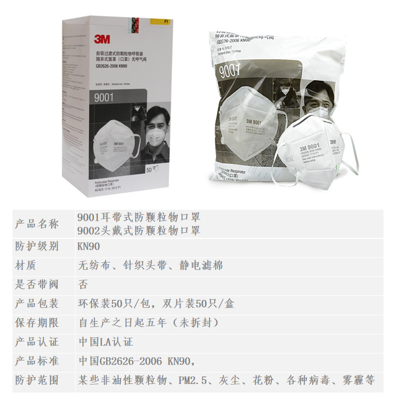 3M9001口罩9002自吸过滤式呼吸器KN90折叠式防颗粒物口罩50只/袋-阿里巴巴