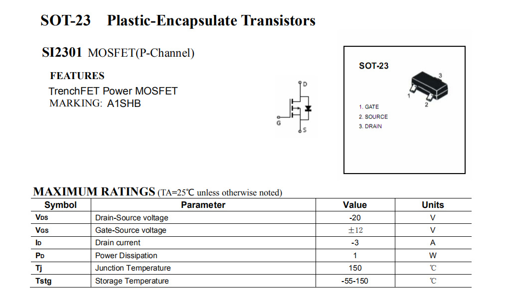 厂家直销场效应管SI2301 A1SHB SOT-23电流2.3A 3A P沟道MOS 2301-阿里巴巴