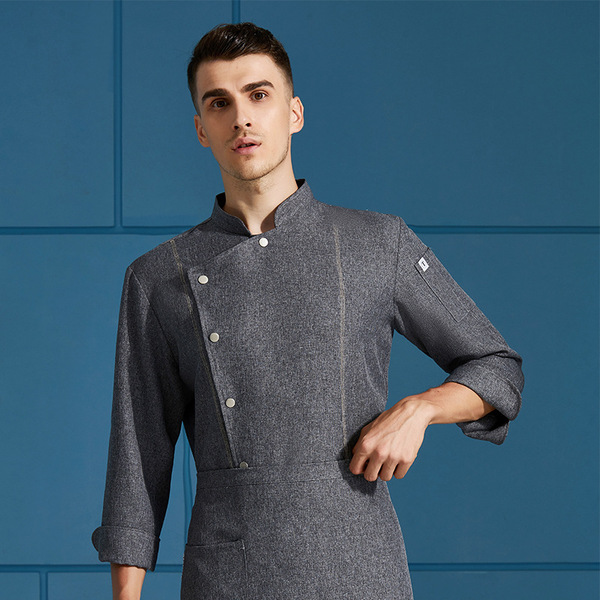 Chef overalls Linen chef work clothes custom grey long sleeve men hotel ...