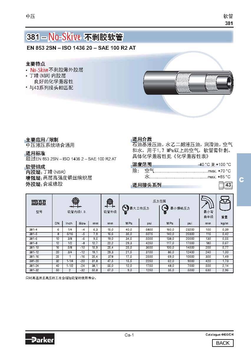 381-6PARKER派克软管，PARKER NO-SKIVE 381-6WP35.0MPA(5000PSI)-阿里巴巴