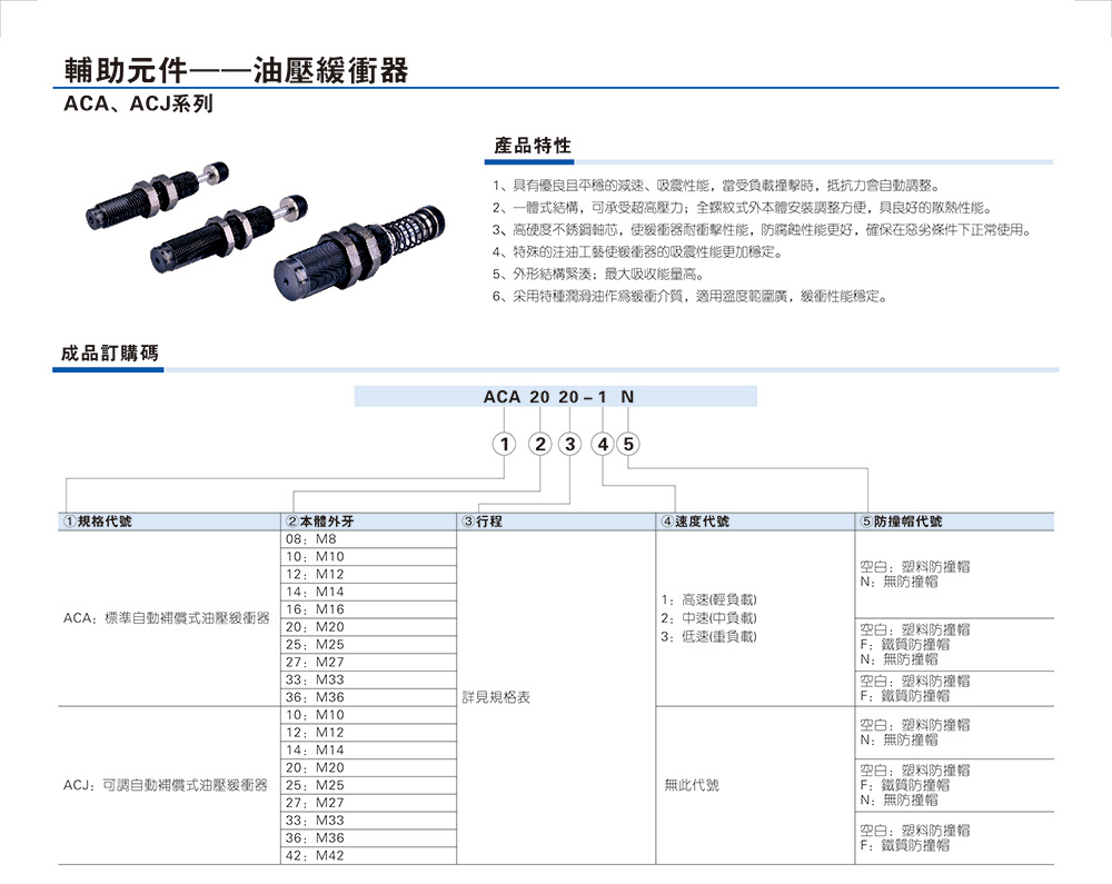 AirTAC亚德客缓冲器ACA1007-1/ACA2020-1/ACA2030-1N自动补偿式-阿里巴巴