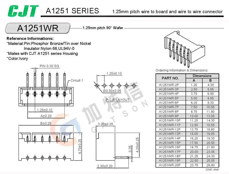 A1251WR-6P CJT长江连接器原装 弯插6PIN 针座连接器 间距1.25mm-阿里巴巴