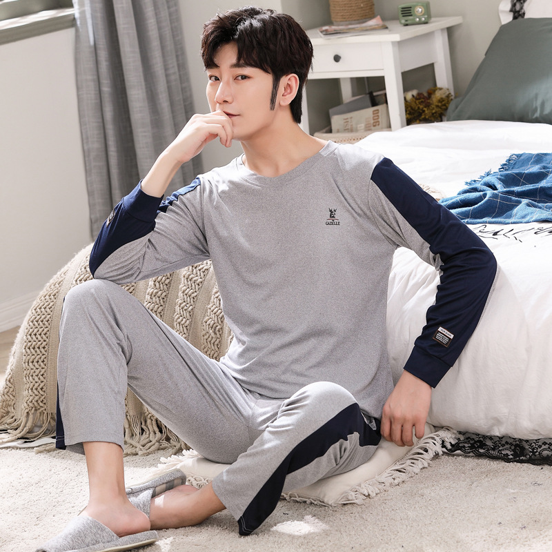 春季男装长袖睡衣男士休闲套装穿舒适家居服可外穿散步公园家居服-阿里巴巴