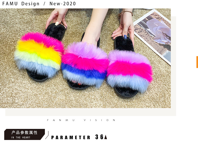 Wholesale autumn new furry fashion outer wear flat-heel color flip ...