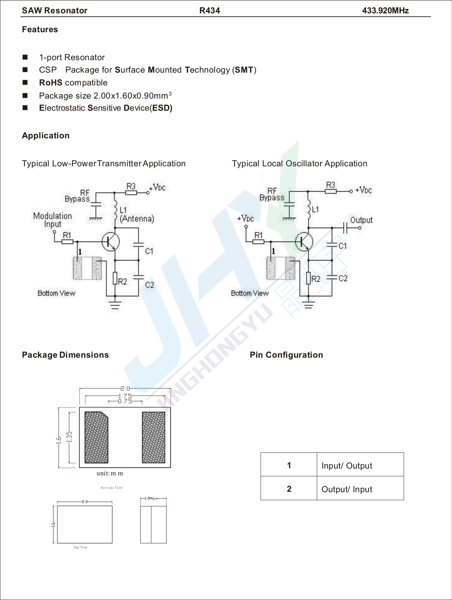 厂家特价直供SAW声表R433 2016封装 R434 2.0*1.6mm 433.92M 贴片-阿里巴巴