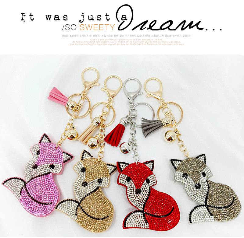 cute cartoon diamondstudded fox keychain