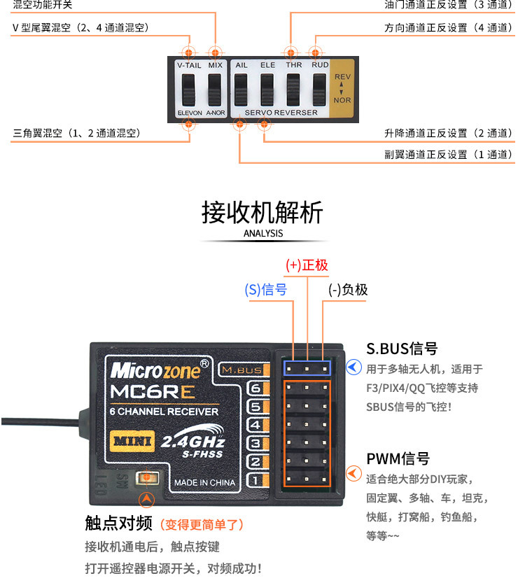 迈克MC6C V2版6通2.4g航模遥控器接收机天线版 固定翼多轴车船模-阿里巴巴
