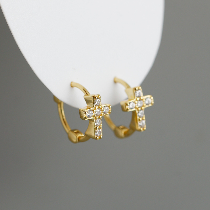 EH1208 欧美十字形耳环个性时尚镶钻S925纯银圆圈形耳扣耳饰-阿里巴巴