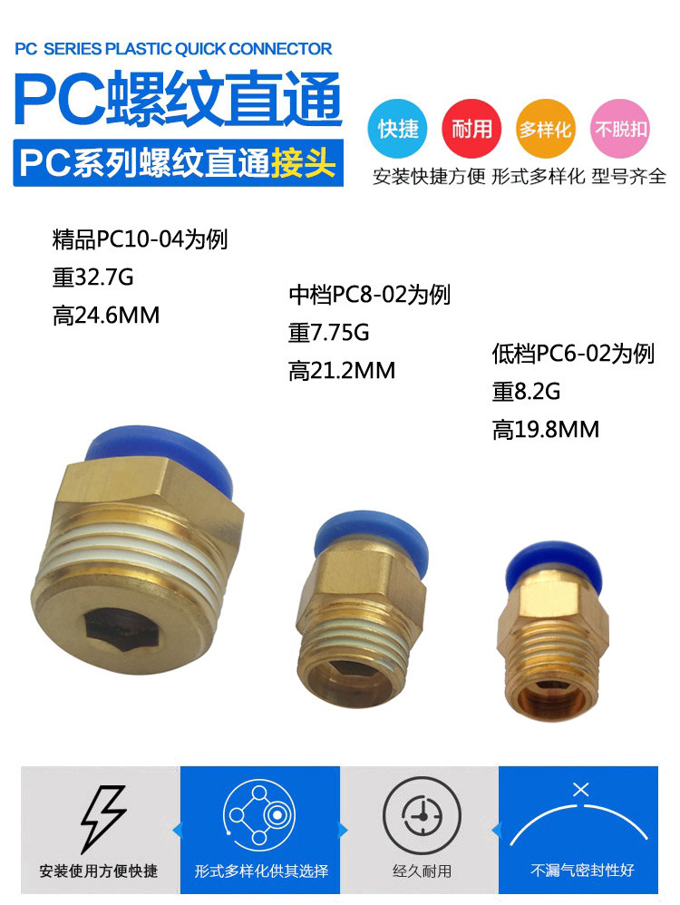 亚德客型APC8-01-02螺纹直通SPC10-02快速接头快插气动接头PC6-01-阿里巴巴