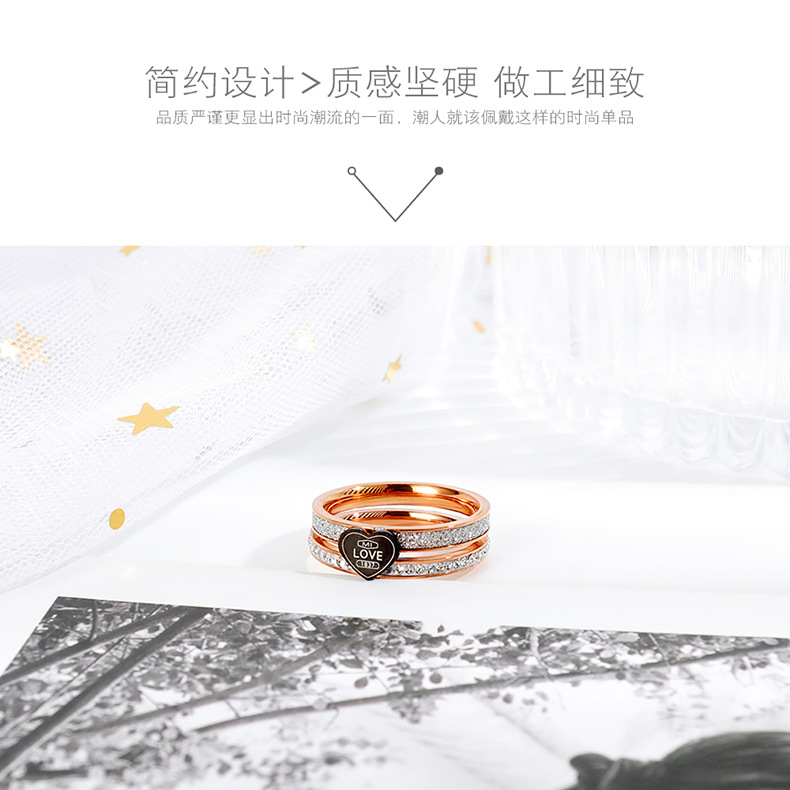 Wholesale black love full diamond ring explosion models stainless steel ...