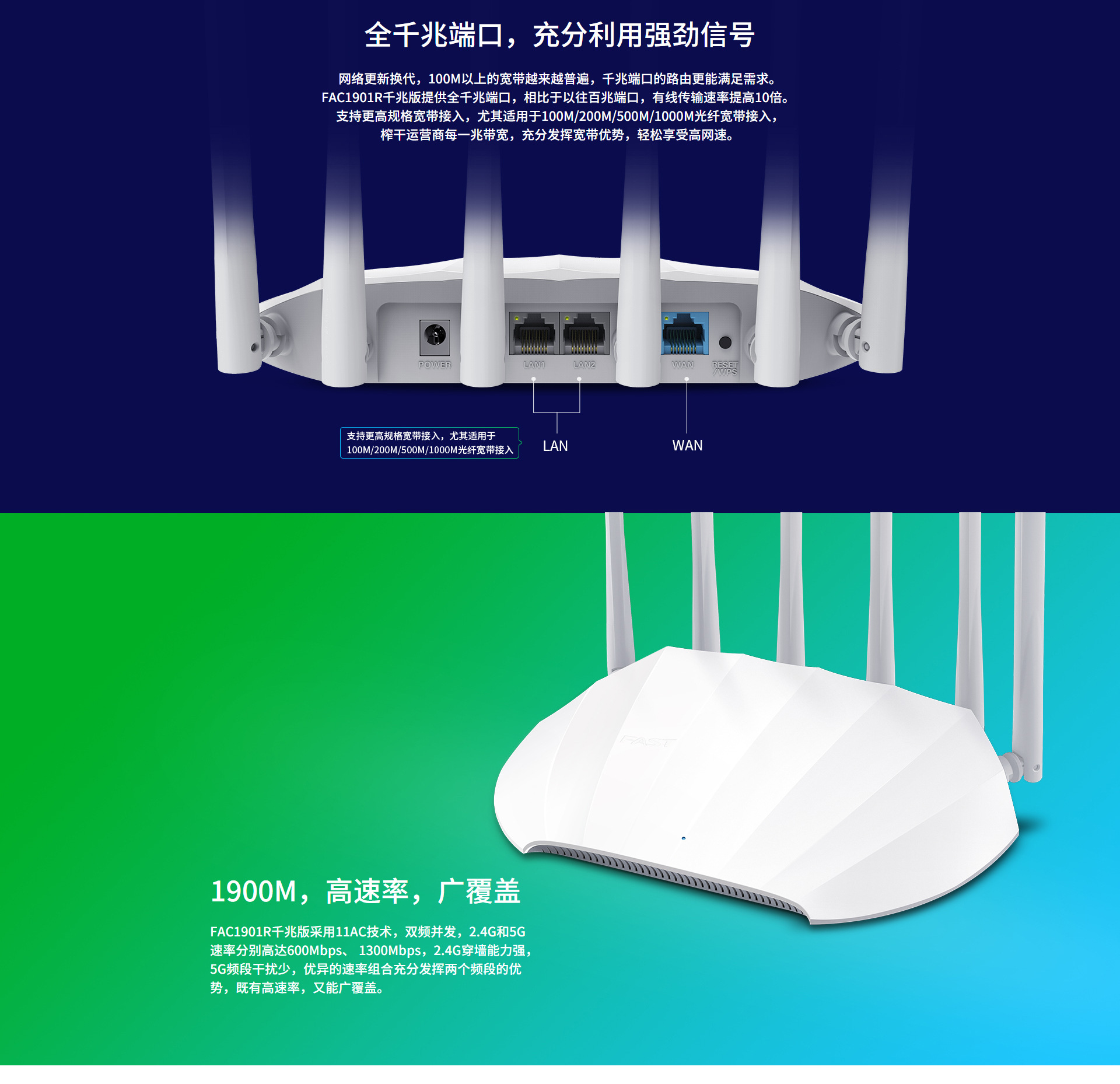 FAST迅捷 FAC1901R千兆版 1900M双频千兆端口无线路由器 家用WIFI-阿里巴巴
