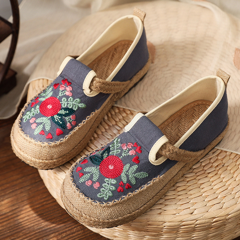 Ethnic style women cloth shoes retro embroidery cotton linen chinese ...