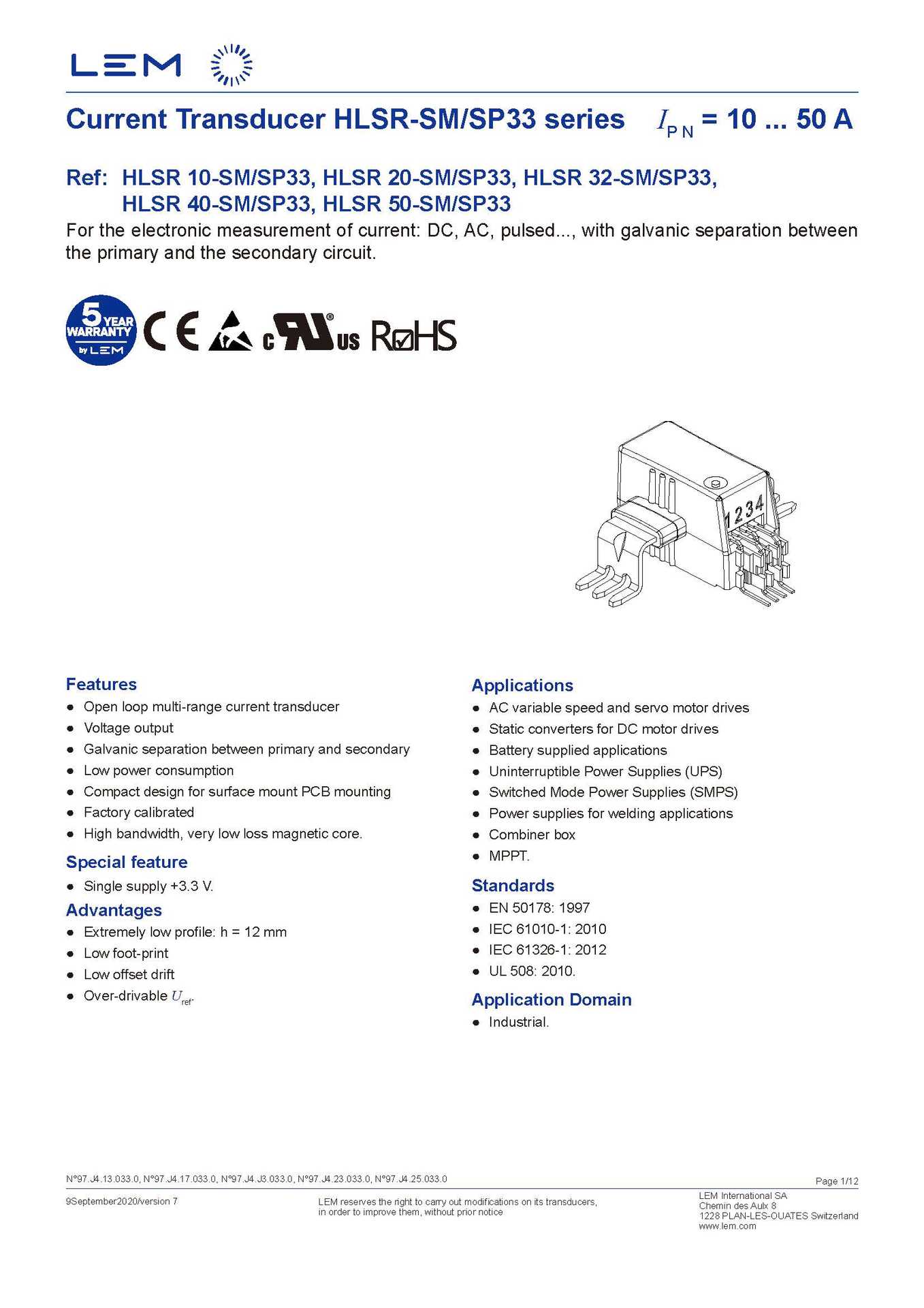 HLSR32-SM/SP33 LEM/莱姆 电流传感器 HLSR系列 开环霍尔效应-阿里巴巴