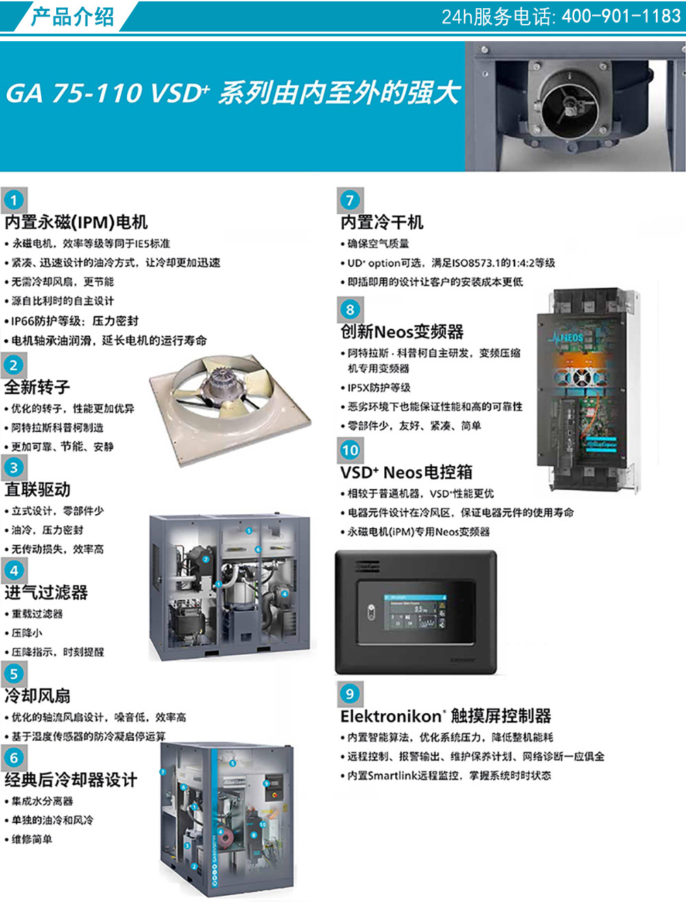 GA75-7VSD++ 阿特拉斯·科普柯微油螺杆空压机、永磁变频节能可靠-阿里巴巴