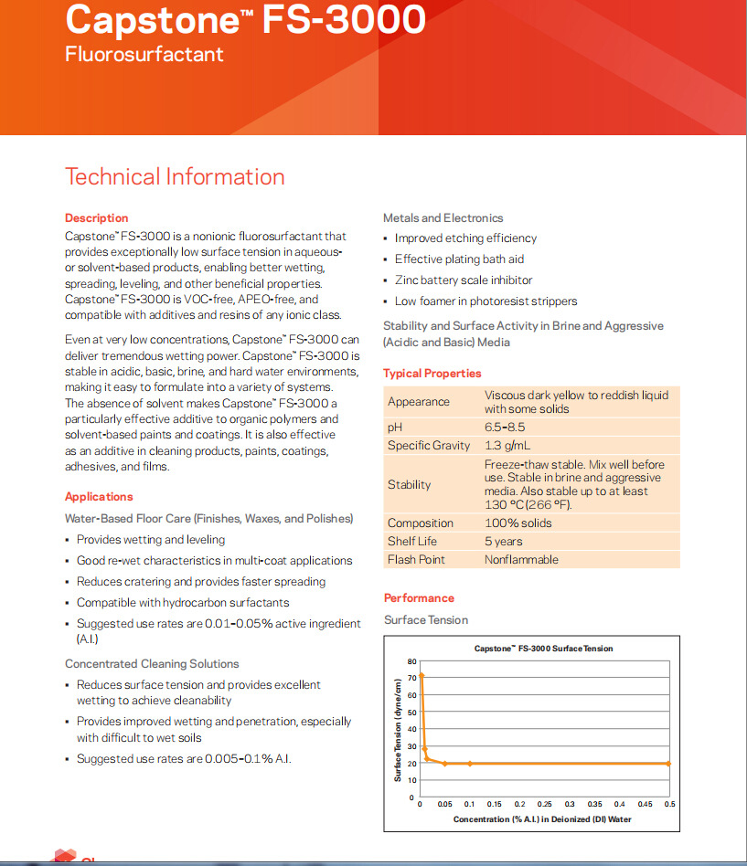 科幕CAPSTONE FS-3000 氟表面活性剂 润湿流平剂可代替3M FC-4430-阿里巴巴