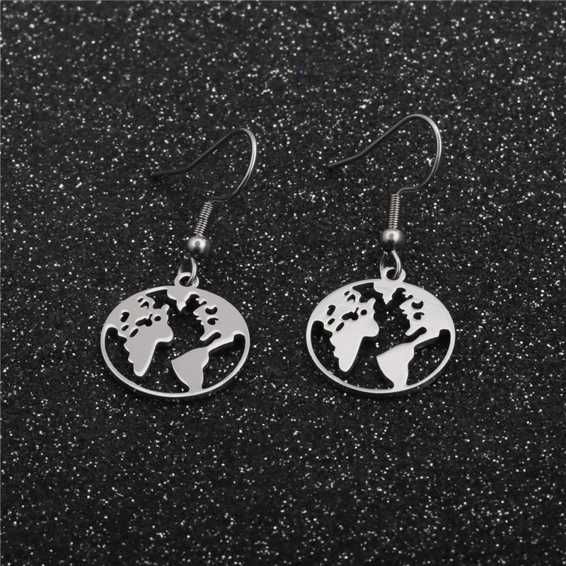 titanium steel world map earrings