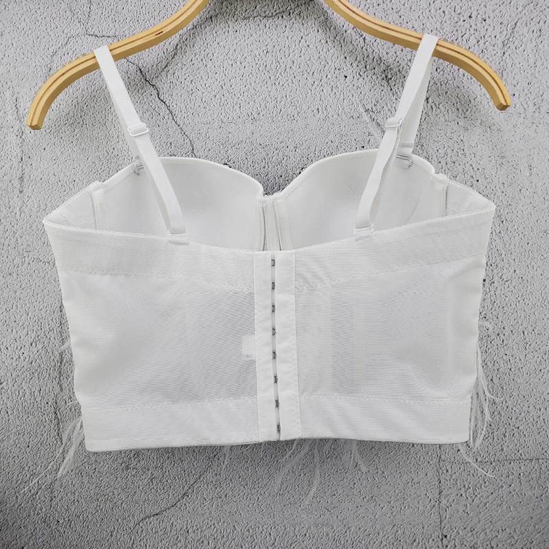 Women jazz dance pearl beaded bra tops white black nightclub bar ...