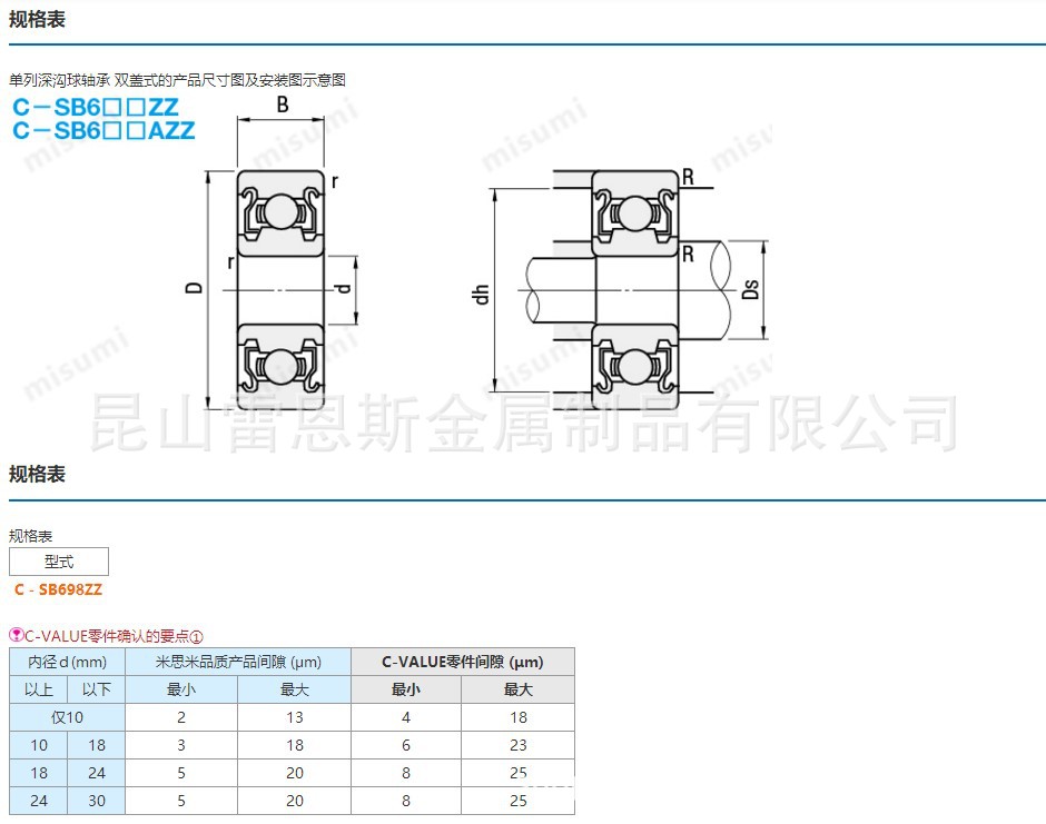 日本MISUMI深沟滚珠轴承双盖式C-B6000ZZ/C-B6001ZZ/C-B6002ZZ-阿里巴巴