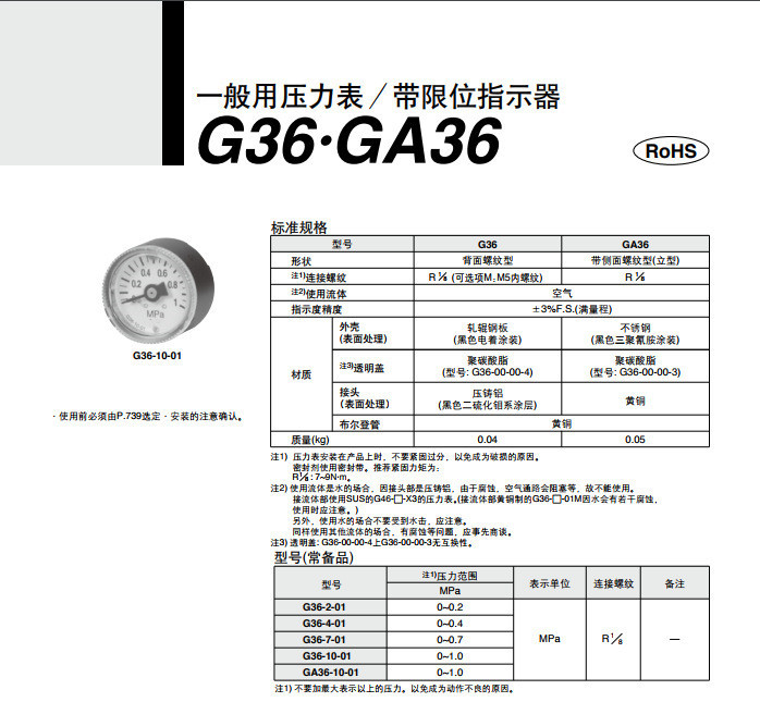 SMC原装压力表G36/G46-10-01/10-02/G46-4-02 4-01 Y-40Z/50Z-阿里巴巴
