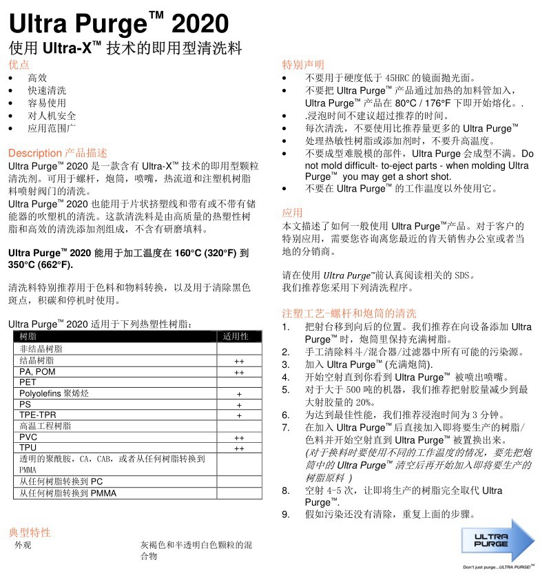 注塑机清洗料 挤出机清洗料Ultra Purge 2020螺杆洗机料 快速清洗-阿里巴巴