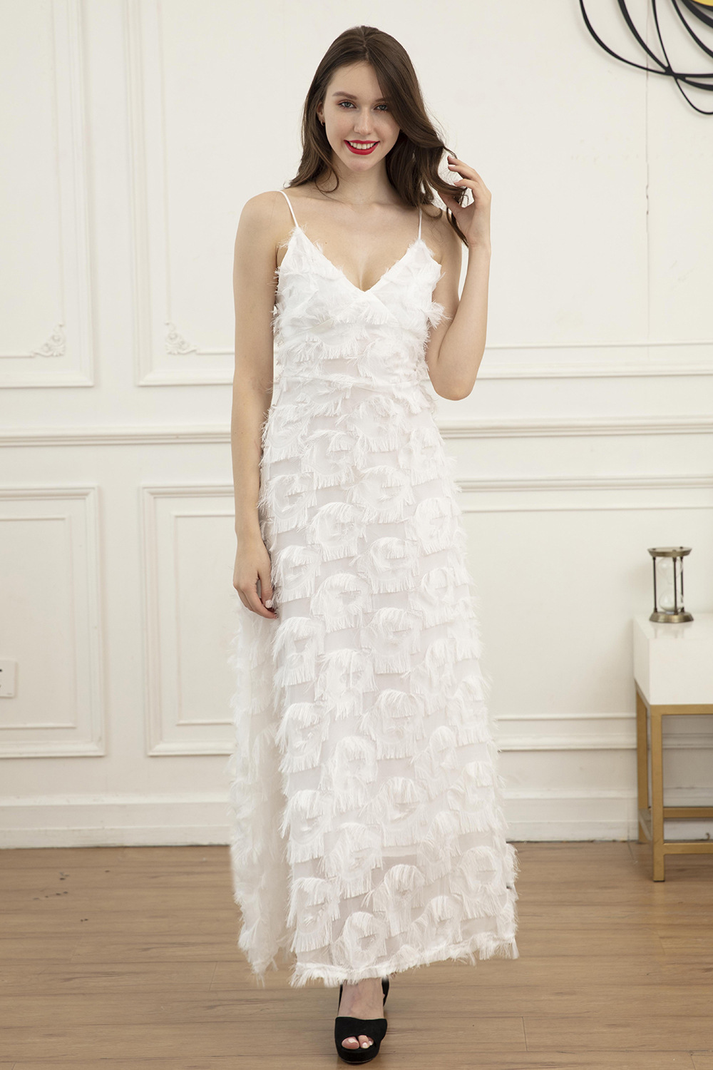 Robe de soirée fronde Sexy lumière luxe dos nu plume dentelle fête ...