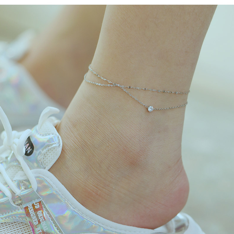 hotsaling new Korean ladies doublelayer titanium steel diamond anklet ...
